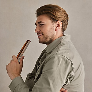 Kent 9T Tortoiseshell Fine Tooth and Wide Tooth Comb Detangler Hair Combs - Large Handmade and Saw-Cut Dressing Comb - Wet Hair Comb for Women and Durable Grooming Comb for Men Made in England