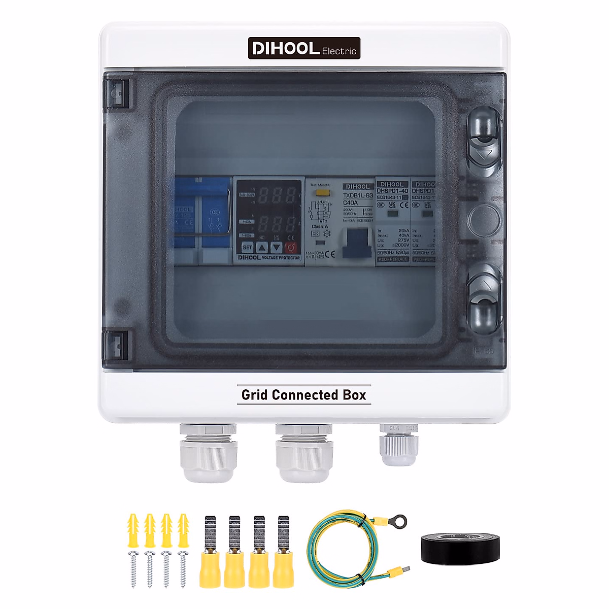 DIHOOL Off Grid Solar Power Systems AC 220V Breaker Box Solar Disconnect Switch pv Combiner Box on Off Grid Living Supplies
