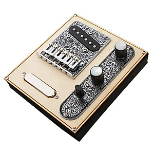 Alnicov 6 Strings Saddle Bridge Plate, 3 Way Switch Control Plate, Neck Pickup Set for Fender Telecaster Electric Guitars Replacement Parts (Black)
