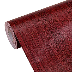 Self Adhesive Vinyl Film Textured Mahogany Wood Grain Contact Paper Shelf Liner for Kitchen Cabinets Shelves Drawer Countertop Table Furniture Arts Crafts Decal 17.7x117 Inches