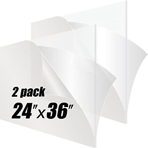 Acrylic Sheet/Plexiglass Panel 24" x 36" x 1/8" Thick Cast 2 Pieces, Pinziren 3mm Large Clear Plexi Glass Plastic Board for Craft Projects, Wedding Blank, Cut to Sign, Table Number,Signage.24x36