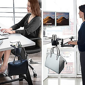 MAX SMART Clamp on Pen Cup Holder for Desk w Backpack Headphone Metal Hook, Desk Organizer Caddy Organize Pencils, Markers, Paper Clips for Drawing Table, Gaming Desk, Drafting Desk and Standing Desk