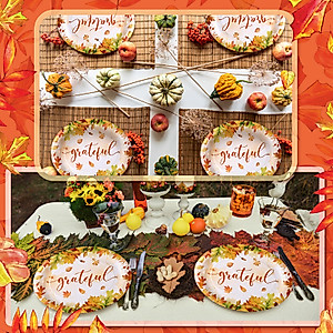 Tioncy 50 Pcs Thanksgiving Plates Thanksgiving Dinnerware 10'' x 12'' Fall Leaves Oval Plates Disposable Dinner Plates Bulk Fall Decoration Gift Disposable Paper Plates Set for Autumn Birthday Party