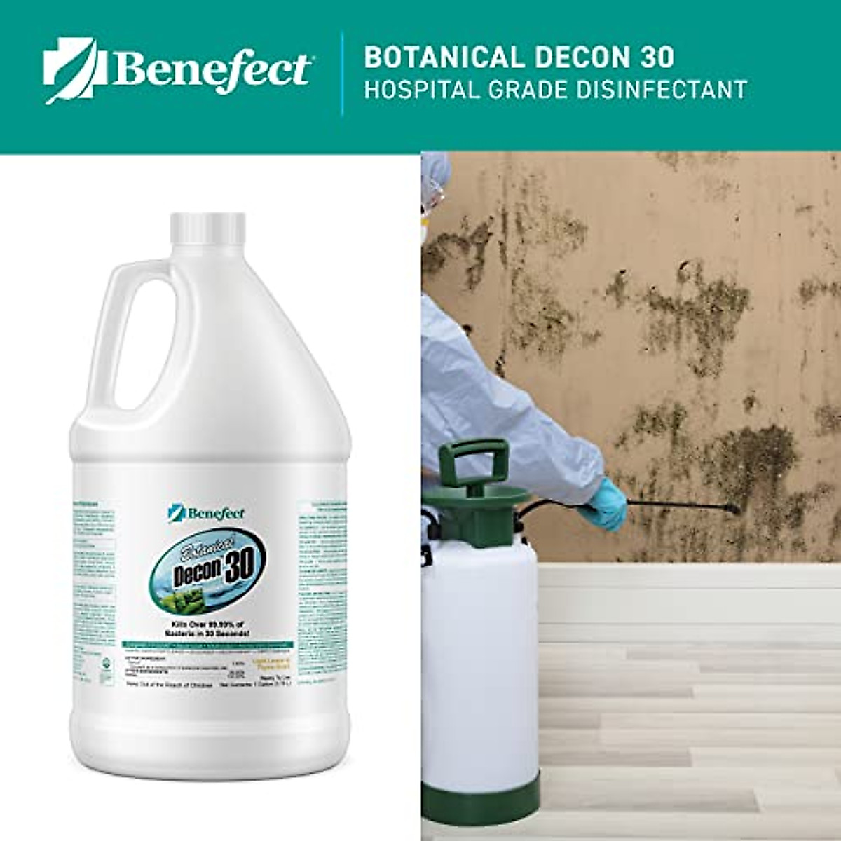 Benefect Botanical Decon 30 Disinfectant Cleaner - All Natural Formula for Effective Cleaning Power - Ideal for Restoration Jobs & Water Damage - 20476 - 1 Gallon
