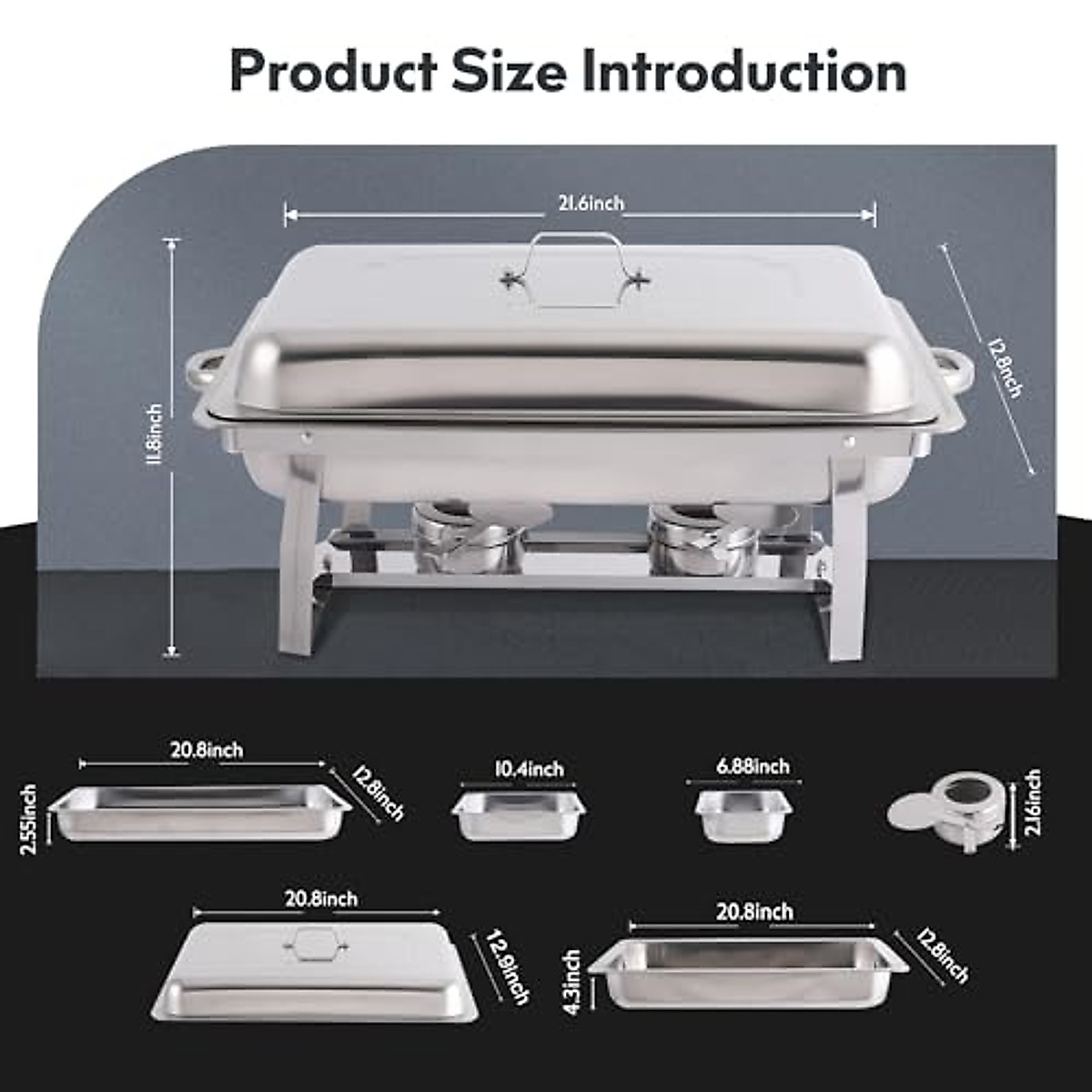 4 Pack 8QT Chafing Dish Buffet Set with 2 Full Size, 2 Half Size, 3 1/3 Size Food Pans, Stainless Steel Buffet Chafers Catering Food Warmers for Party/Buffet/Wedding/Banquet/Catering Events