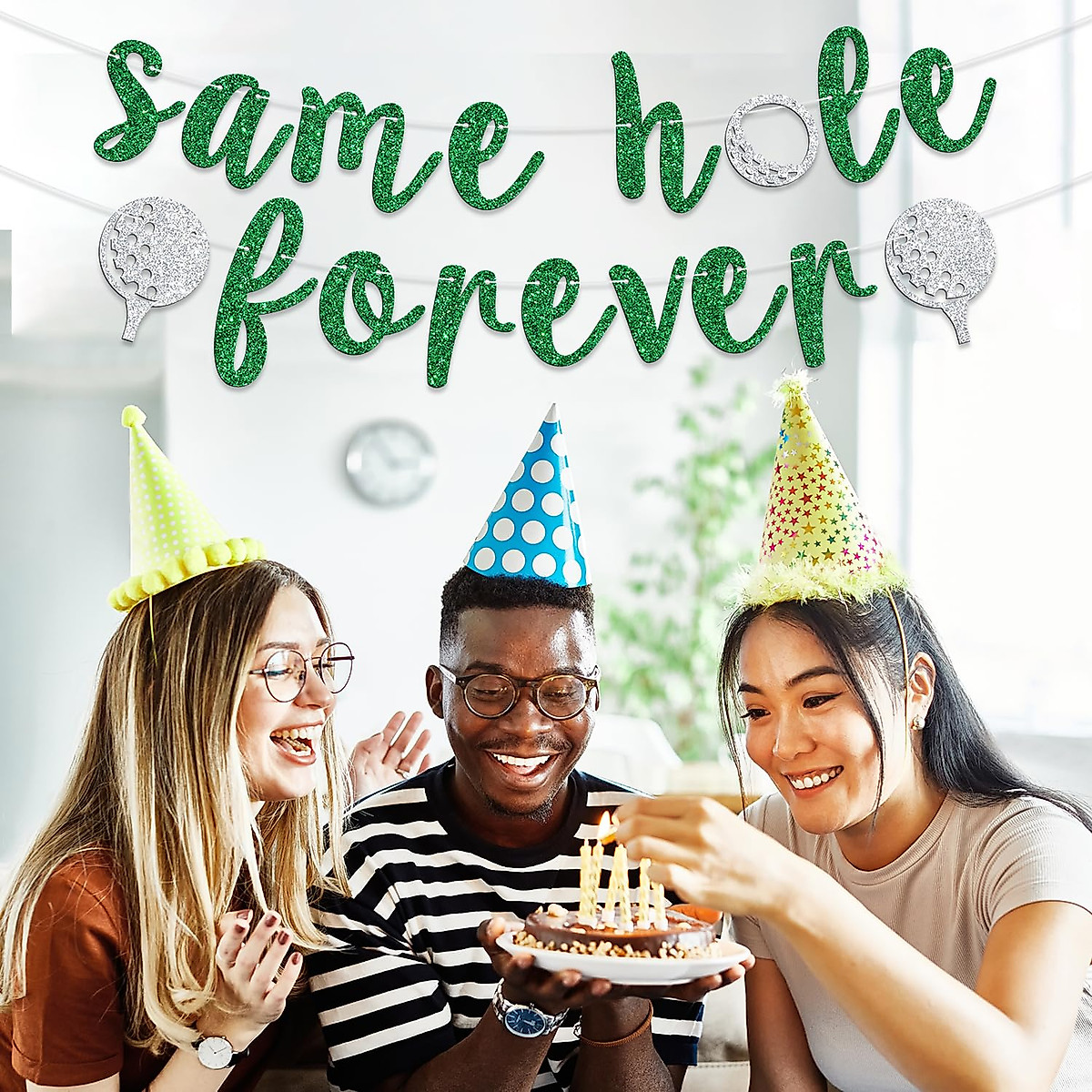 Same Hole Forever Banner, Funny Bachelorette Party Hanging Sign, Golf Theme Bachelor Bridal Shower Engagement Wedding Party Sign Decoration Supplies, Green Glitter