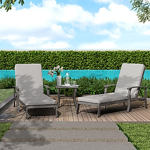 ZEPYARD Aluminum Patio Chaise Lounge Set of 3, Armrest Lounge Chair with Adjustable Backrest for Outside, All Weather Aluminum Lounge Chair for Deck Beach Poolside-Greige Cushion