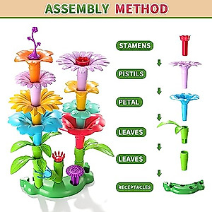 Garbo Star Flower Garden Building Toys for 3 4 5 6 Year Old Girls, Educational Activity Preschool Birthday Gifts for 3 4 5 Year Old Girls, Building Stem Toys for Kids Toddlers Ages 3-5