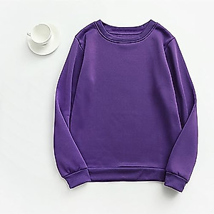 Fall Outfits For Women, And Winter Round Neck Long Sleeve Sweatshirt Top Plain Casual Basic Pullover Hoodie Women Sweatshirt Hoodie Fashion 2023 Unwell Green Vest Shirts (L, Dark Purple)
