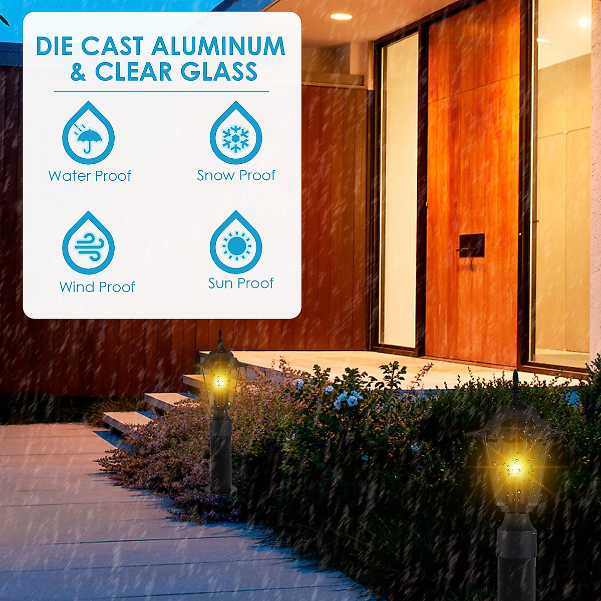 GRUENLICH Outdoor Post Lighting Fixture Pole Lantern, E26 Medium Base Max 60W, Aluminum Housing Plus Glass, Bulb Not Included, Black Finish, 1 Pack