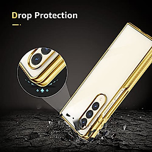 MATEPROX Compatible with Samsung Galaxy Z Fold 4 Case, Slim Thin Lightweight Protective Phone Case with Electroplated Frame Transparent Back for Samsung Galaxy Z Fold 4 5G(Gold)