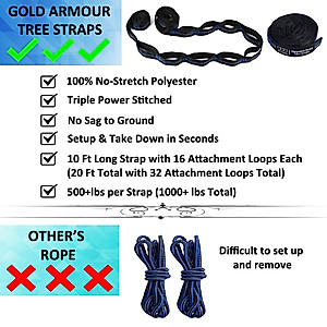 Gold Armour Camping Hammock with Bug Net - XL Double Hammock Portable Hammock Camping Accessories Gear Mosquito Bug Net Set for Outdoor Indoor, USA Based Brand (Blue & Gray)