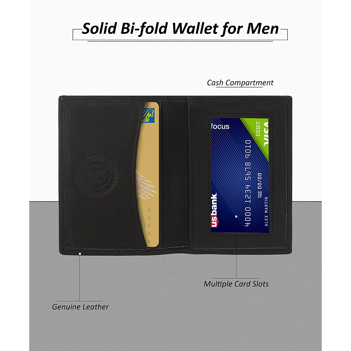 LB LEATHERBOSS Genuine Leather Small Bifold Plain Credit Card Holder Wallet for men women, Brown