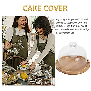 Cabilock Wood Cake Tray with Glass Dome Round Clear Cloche Dome Cake Plate Server Cake Display Cover Glass Cake Pan Cover Food Plate Lid for Cake Dessert Cheese Pastries 6. 5inch