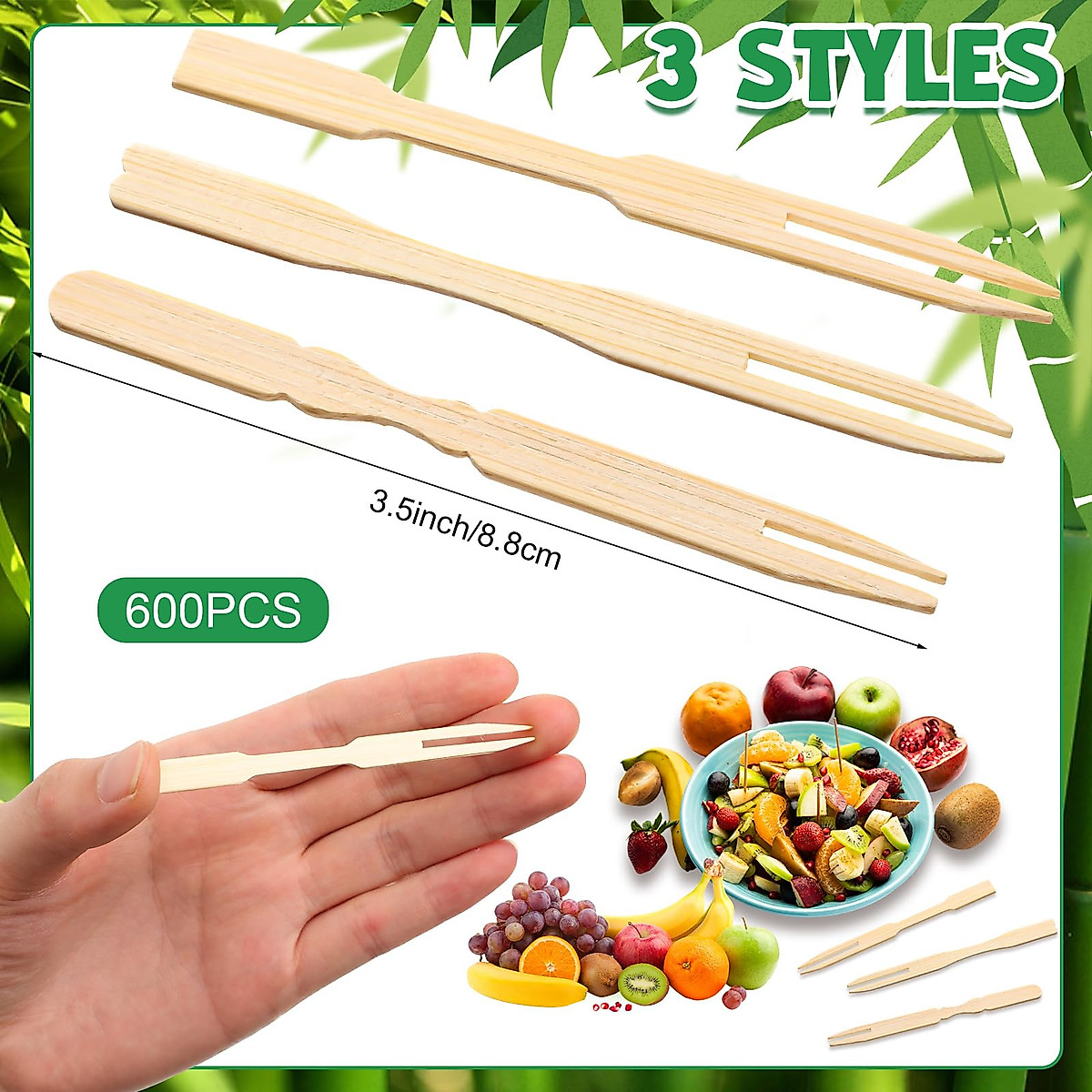 Skybooly 600 Pcs Bamboo Appetizer Forks 3.5 Inch Disposable Bamboo Cocktail Forks Small Charcuterie Forks Food Picks for Weddings, Party, Catering, Fruit, Cheese, Dessert