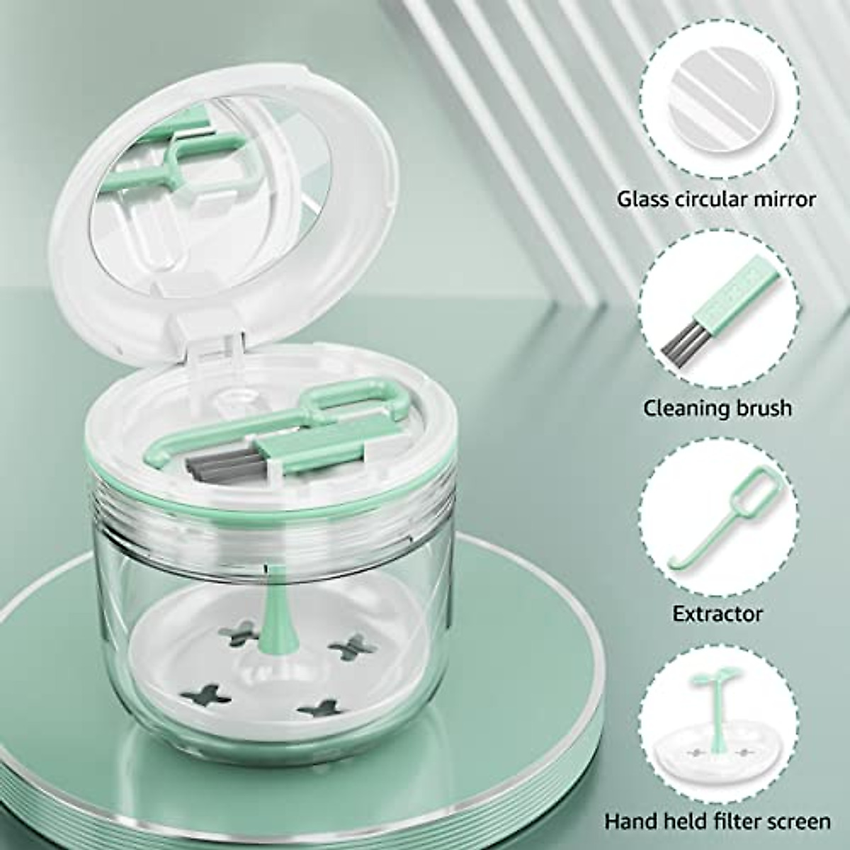 OFIDUS Denture Bath Case - No-Leak Double Layer Dry & Wet Separation Denture Bath Box, Portable Denture Case with Mirror, Removal Tool, Brush for Dentures, Clear Braces, Mouth Guard, Retainers (White)