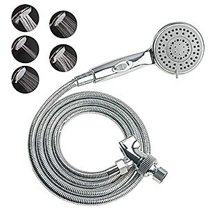 HauSun Handheld Shower Head with On/Off Switch - 5 Spray Settings 6.5 Feet Extra Long Hose High Pressure with Bathroom Faucet Kit - Universal Adapter Holder Mount for Wall,Chrome Finish