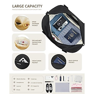 FIGESTIN Duffle Bag for Women Girls Weekender/Overnight Bag Lightweight Carry On Tote Bag Black