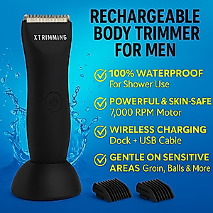Xtrimming Pubic Hair Trimmer for Men - Waterproof Electric Body Trimmer for Men - Body Hair Trimmer for Men - Great Hair Razor Hygiene Fully, Cordless Trimmer, Rechargeable & Smooth Body Shaver