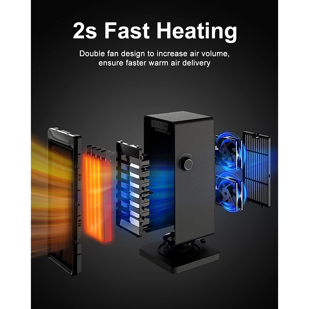 Space Heater, Tower Heater with Oscillation ECO thermostat, 1500W Portable Heater with Fan Only Mode & 24-Hours Timer, Overheat Tip-over Protection, Space heaters for Indoor Bedroom Office Use