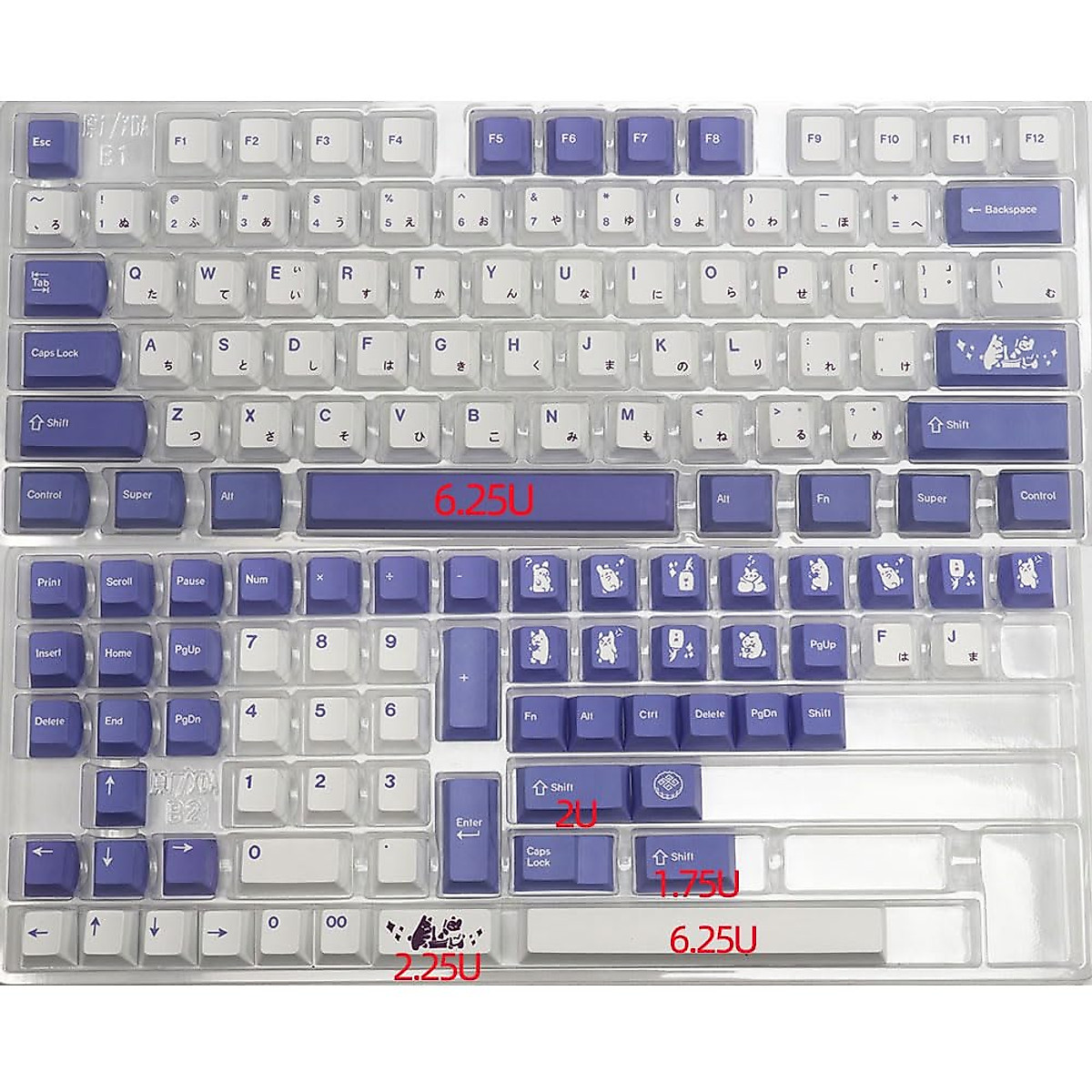 BGKYPRO Rabbit Theme Keycaps-Thermal Sublimation PBT Keycap Set,Japanese Radical, for Mechanical Keyboards, Full 135 Key Set, Cherry Profile, English (US) Layout-Purple White