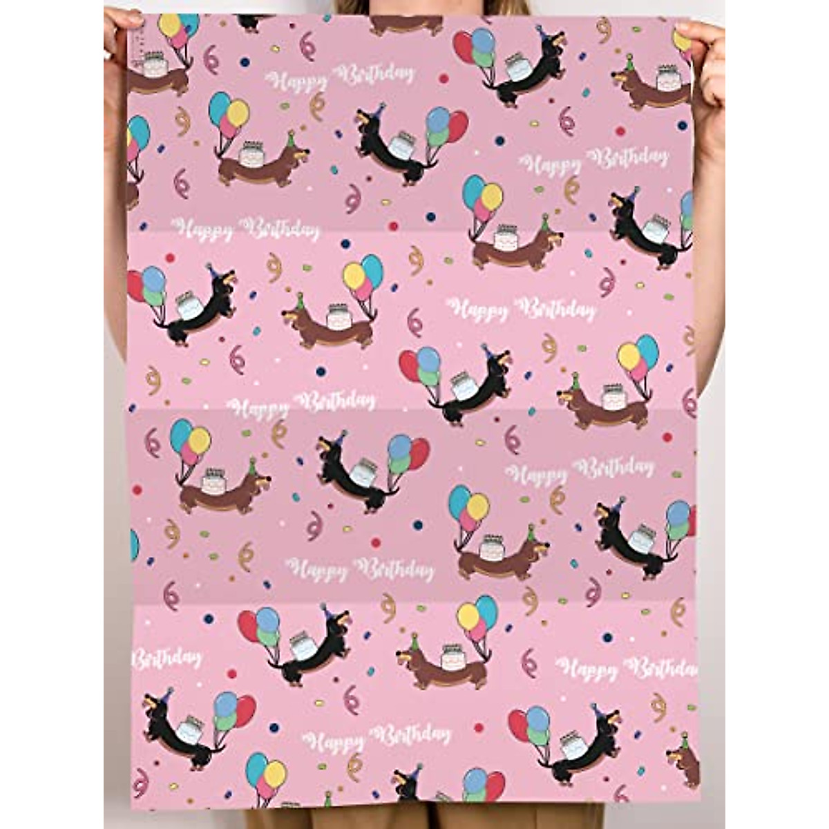 CENTRAL 23 Birthday Wrapping Paper - 6 Sheets of Gift Wrap - Sausage Dogs - Dog Wrapping Paper - Pink Balloons Cakes Pet - Comes With Fun Stickers