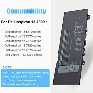 NATNO F62G0 Laptop Battery Replacement for Dell Inspiron 13 7000 2-in-1 7373 7370 7380 7386 5370 P83G P83G001 F62GO RPJC3 0RPJC3 39DY5 039DY5 [11.4V 38Wh 3166mAh]