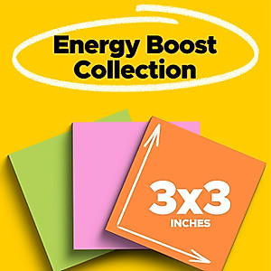 Post-it Super Sticky Notes, 3x3 in, 3 Pads, 2x the Sticking Power, Bright Colors (Orange, Pink, Green), Recyclable (3321-SSAU)