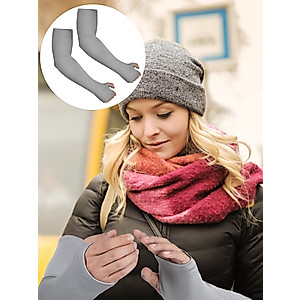 Newcotte 4 Pairs Warmers Thermal Arm Sleeves Warm Long Arm Cover with Thumb Holes for Adults Men Women Outdoor Sports(Medium)