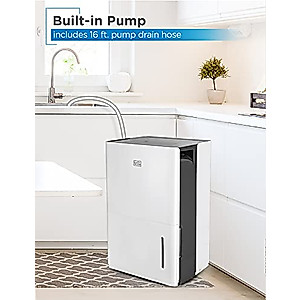 BLACK+DECKER 4500 Sq. Ft. Dehumidifier with Built-In Drain Pump for Continuous Drainage, for Large Spaces and Basements, Energy Star, Digital, BD50PMWSA, White