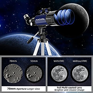 Telescope for Adults & Kids - NACATIN 70mm Aperture (16X-120X) Portable Refractor Telescopes for Astronomy Beginners, 400mm Travel Telescope with A Smartphone Adapter& A Wireless Remote-Blue