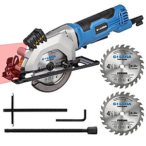 G LAXIA Mini Circular Saw, 4Amp 3500RPM Corded Circular Saw with Laser Guide, Rip Guide, Compact Saw with 2Pcs 24T TCT Blades for Wood Cuts