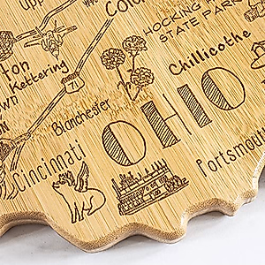 Totally Bamboo Destination Ohio State Shaped Serving and Cutting Board, Includes Hang Tie for Wall Display