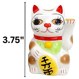Maneki Neko Lucky Cat, Magnetic Salt and Pepper Shakers, Housewarming Gift and Home Decor, 2.25 by 3.75 Inches