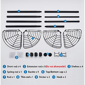WPT Black Shower Caddy Corner Organizer for Bathroom, Stainless Steel Tension Pole Corner Shelf Shower Caddy Stand for Bathtub Shampoo Storage, 4 Tier Adjustable Shelves, 28.7 to 104.7 Inches