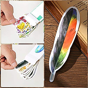 120 Pieces Colorful Flower Feather Shaped Bookmarks Floral Bookmark Card Feather Bookmark Paper Bookmark for Kids Woman Teacher Students Reading Planner Books School Office, 60 Designs