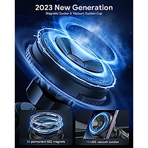 OMOTON for MagSafe Car Mount, O-Mag DriveSafe Magnetic Air Vent Car Phone Holder, Powerful Magnetic Mounting and Vacuum Suction Cup for iPhone 14 13 12 Pro Plus Max Mini MagSafe Case