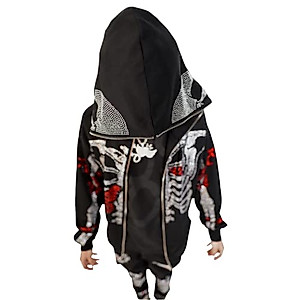 Creaion Rhinestone Butterfly Skeleton Hoodie Y2k Full Zip Up Hoodies for Men over Face Graphic Skull Rib Cage Casual Aesthetic Goth Hood Sweatshirt Jacket