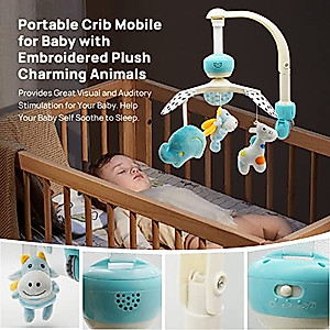 Duomilee Baby Mobile for Crib, Portable Mobile Crib for Baby with Relaxing Music, Rotatable and Length-Adjustable, Nursery Mobiles for Bassinet with Animals Toys for Newborn Aged 0-5 Months(Blue)