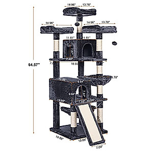 BEWISHOME 64.5inches Cat Tree for Indoor Cats Multi-Level Cat Tower with Scratching Posts, Board, Cozy Plush Perches Cat Condo for Large Cat Play House MMJ20H