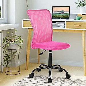 FLL Armless Task Office Chair Ergonomic Computer Desk No Arms Swivel Rolling Chair,Mid Back Executive with Lumbar Support Height Adjustable for Adults(Pink), 20.2 x 16.5 x 40.1 inches