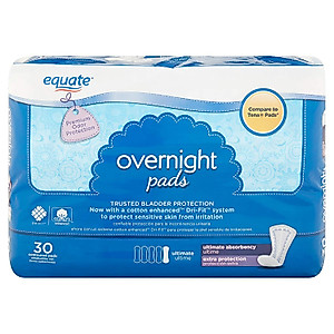 Equate Overnight Ultimate Absorbency Pads, 30 Count