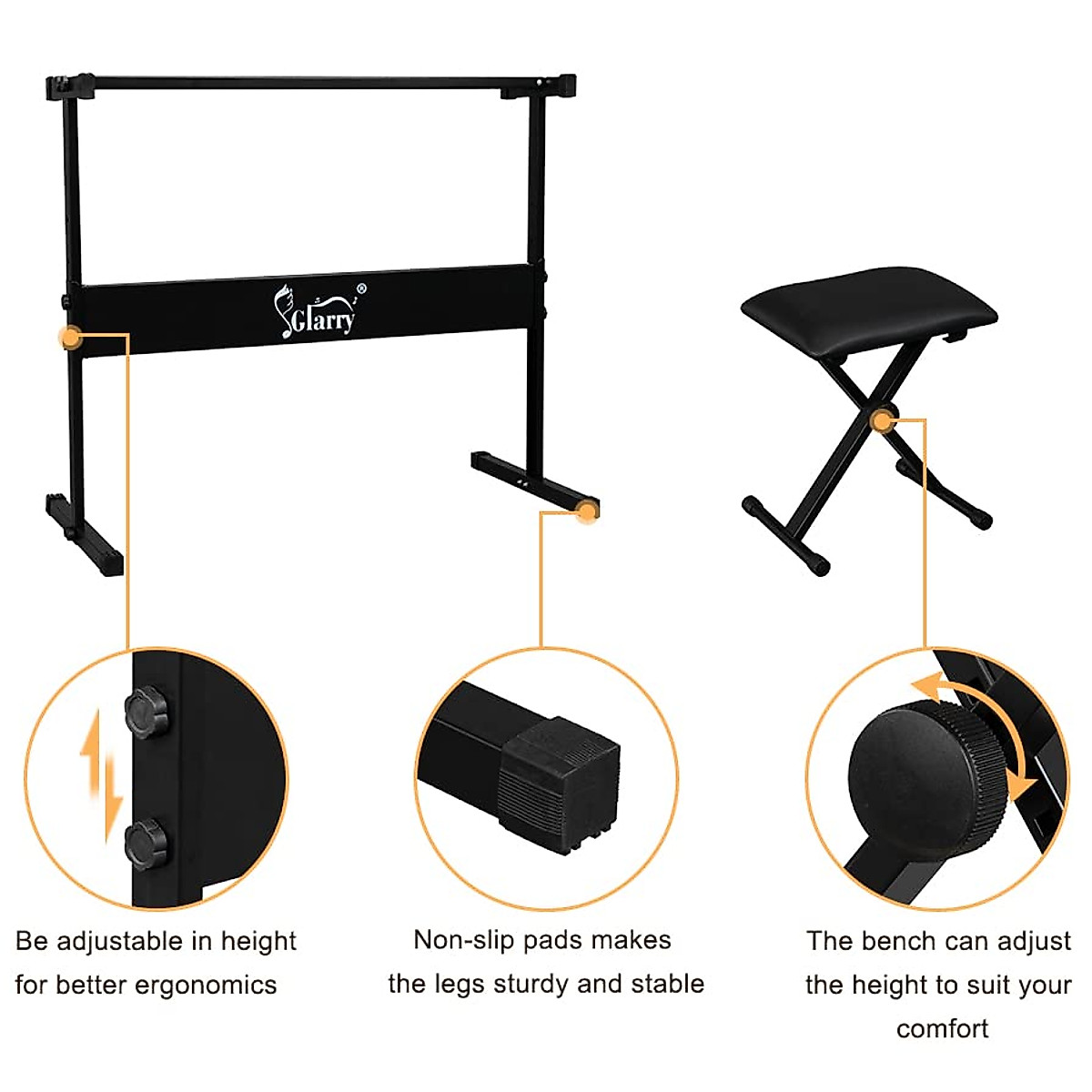 GLARRY 61-Key Portable Electronic Keyboard Piano set w/LCD Screen, Stand, Microphone, Headphones, Stand, Bench, Teaching Modes, Built-In Speakers