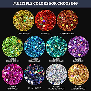 Holographic Chunky Glitter, 160G/5.64OZ Craft Glitter for Resin, Metallic Iridescent Chunky Fine Glitter Sequin Flake Bulk, Nail Glitter for Makeup Body Face Eye, Tumblers, LEOBRO Ocean Blue Glitter