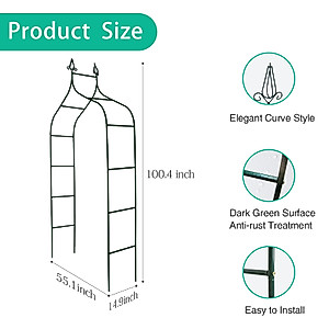 SCENDOR Garden Arch Trellis 8.4 Ft High x 4.6 Ft Wide, Dark Green Iron Arbor, Courtyard Arbor Trellis for Various Climbing Plants Rose, Outdoor Archway Wedding Ceremony Party