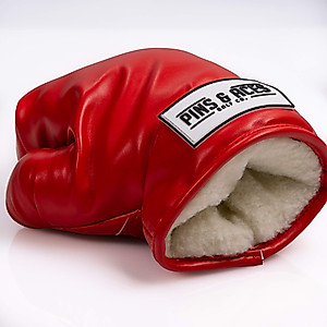 Pins & Aces Boxing Glove Fairway Wood Head Cover - Premium, Hand-Made Classic Boxing Glove Headcover - Funny, Tour Quality Golf Club Cover - Style and Customize Your Golf Bag (Red)