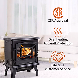 Electric Fireplace Heater, 20" Indoor Fireplace Stove with Thermostat & Realistic Flame Effect, 1500W Freestanding Portable Space Heater, Overheat Auto Shut Off Safety Function, CSA Certified