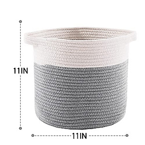 Lamberia 3 Packs Woven Storage Basket Bins 11x11 Laundry Basket Cube Organizer Storage Bins Woven Basket Cotton Rope Bin Storage Baskets for Organizing Toys Laundry Blanket Nursery Storage (Light