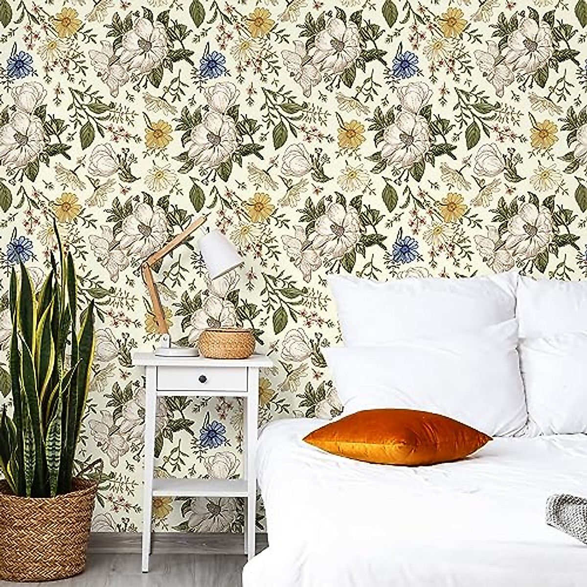 VEELIKE 17.7"×118.1" Floral Peel and Stick Wallpaper Vintage Peony Daisy Floral Wallpaper Self Adhesive Removable Floral Contact Paper Decorative Vinyl for Bedroom Walls Cabinets Shelves Nursery