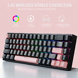 ONE METER 60 Percent Wireless Mechanical Gaming Keyboard, Portable Ultra-Compact 68 Keys Gaming Keyboard Hot Swappable Gateron G-pro switches with RGB Backlit and PBT keycaps